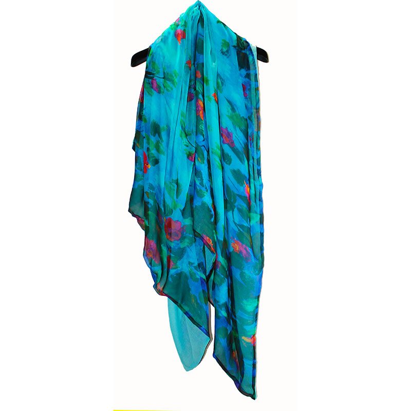 Fular de seda con forro Rosas en turquesa - Julunggul