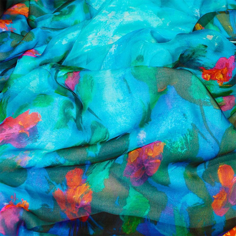 Fular de seda con forro Rosas en turquesa - Julunggul