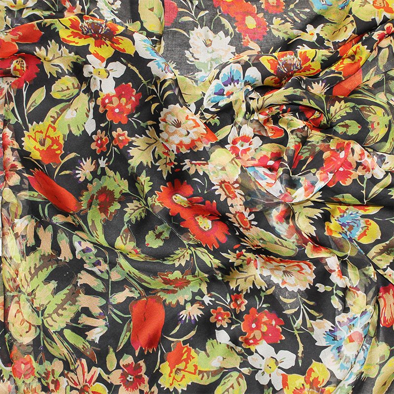 Fular de seda Negro con flores - Julunggul