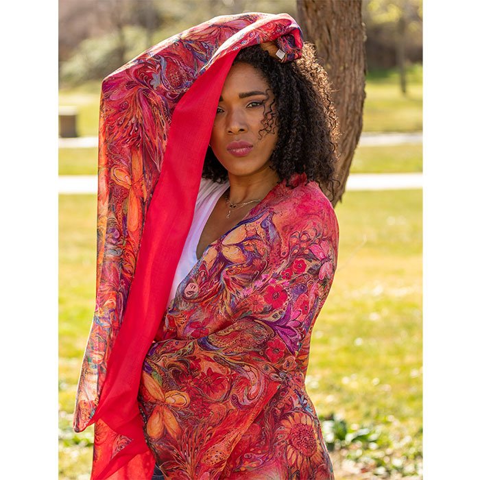 Fular de seda con forro Rojo pasión, echarpe de mujer - Julunggul